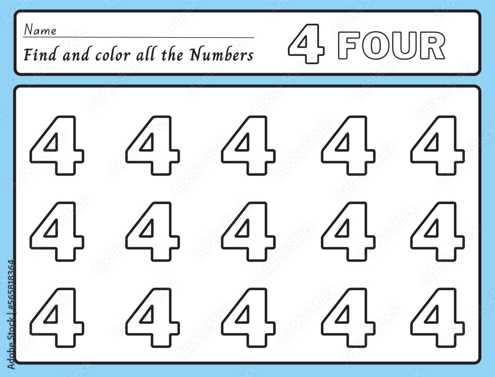 number 4 exercises with kindergarten and preschool kids coloring book ...