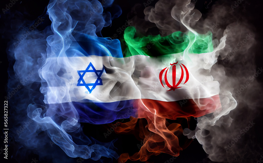 The confrontation between Israel and Iran. Israel and Iran flags in ...