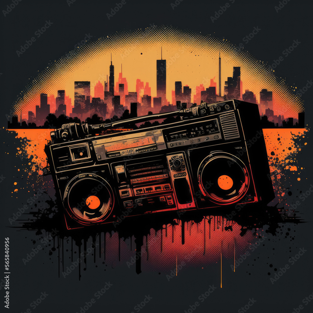 Retro old school design ghetto blaster boombox stereo radio cassette ...