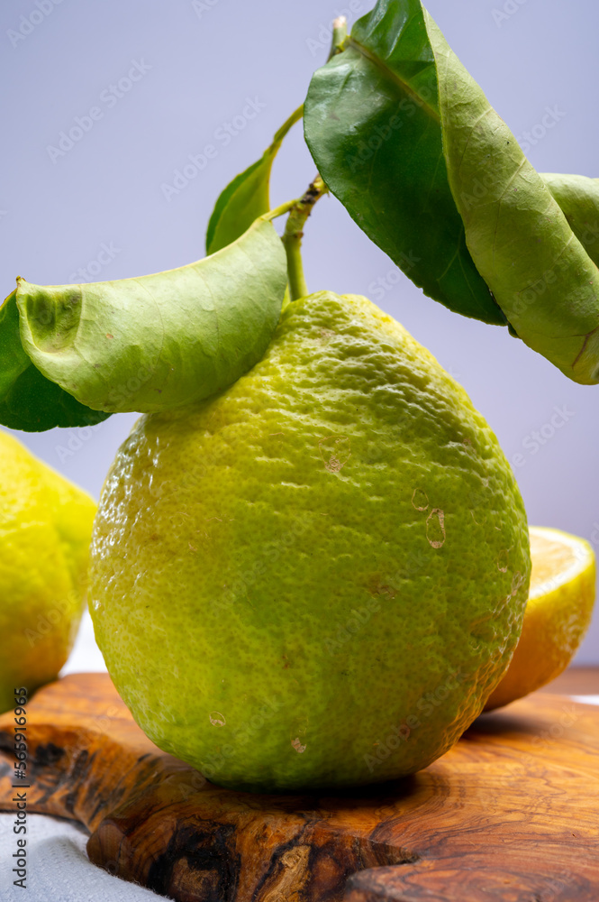 Variety of citrus fruits, bergamot and lemon citron cedrate or Citrus ...
