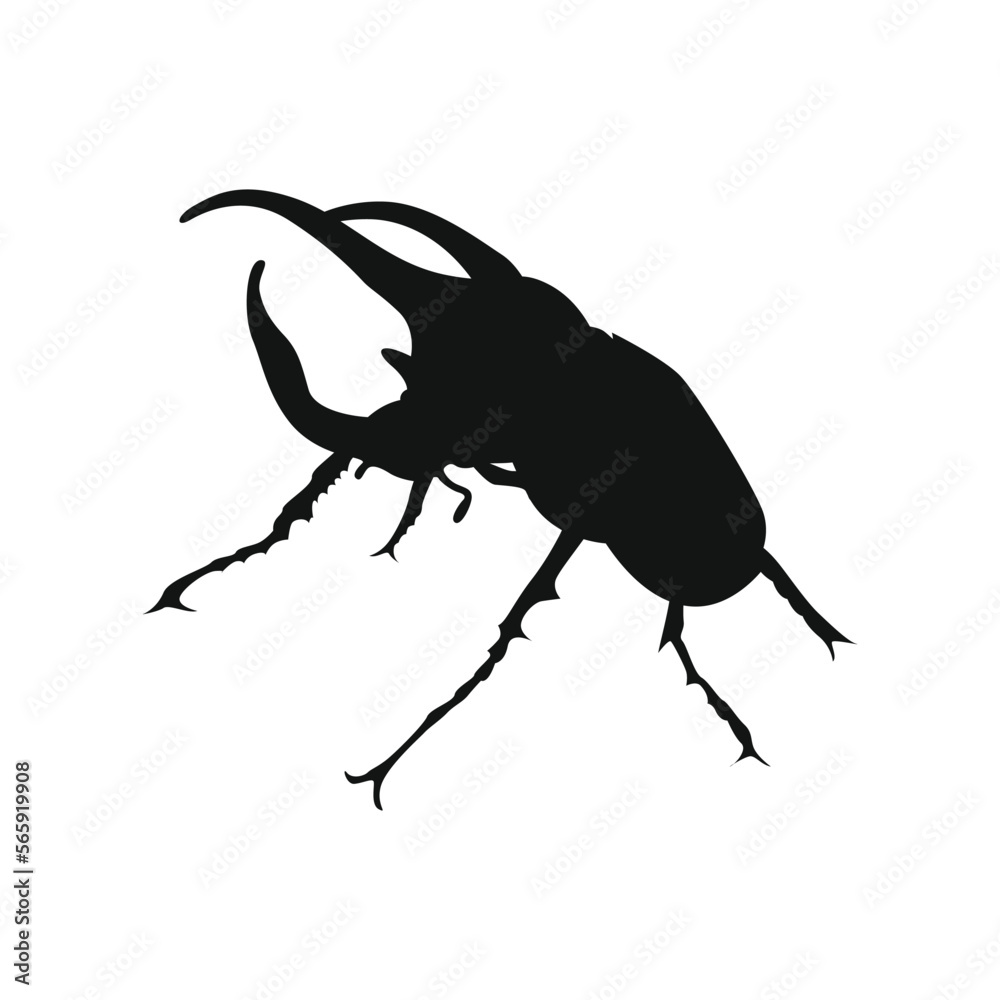 horn beetle silhouette vector side view. Flying insects, wildlife ...