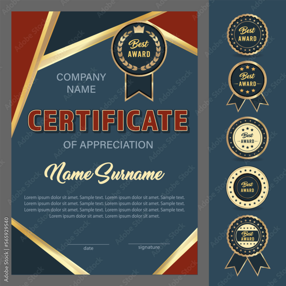 เวกเตอร์ Stock Certificate of appreciation vertical template and best ...