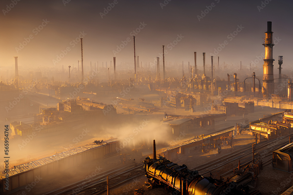 Steampunk City With Industries and Trains 0- Background for Level ...