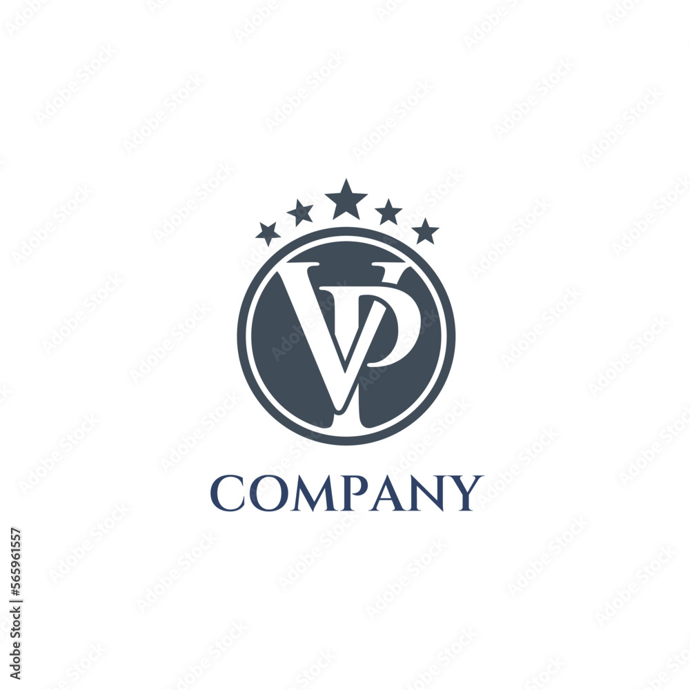 Initial letter VP logo design in round shape with stars vector ...