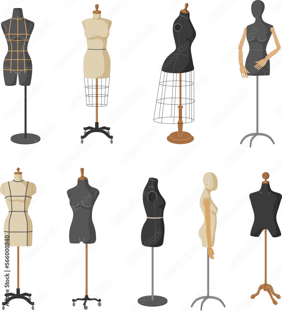 Tailor dummies. Female cartoon dummies models recent vector templates ...