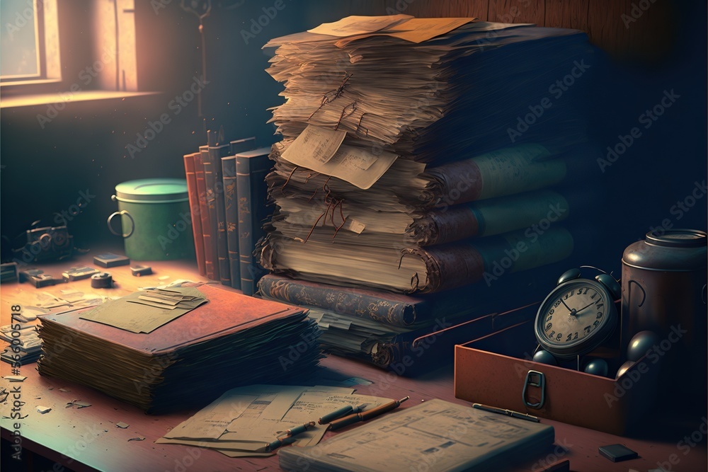 Dusty old archive with a lot of files, concept of Organized Chaos and ...