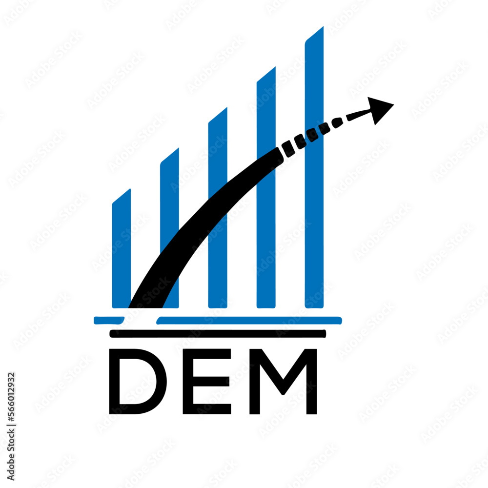 DEM letter logo. DEM blue image on white background. DEM vector logo ...