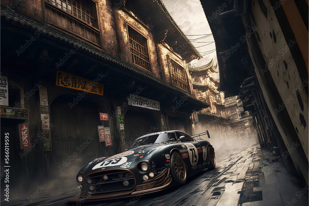 Fast sports car racing through Japanese Streets-AI Generated Stock ...