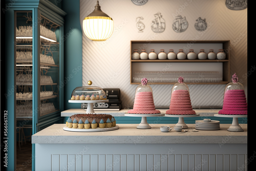 Cozy cake shop interior, coffee shop Colorful, background, generative ...