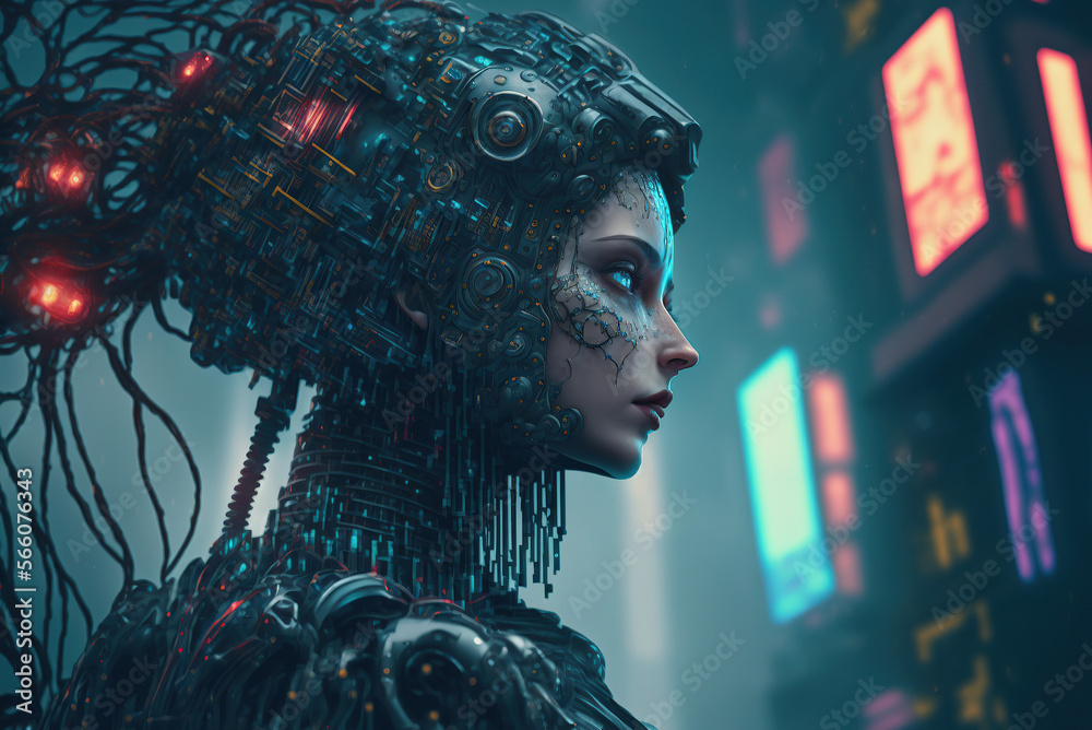 Cyberpunk depicting the dominance of artificial intelligence over ...