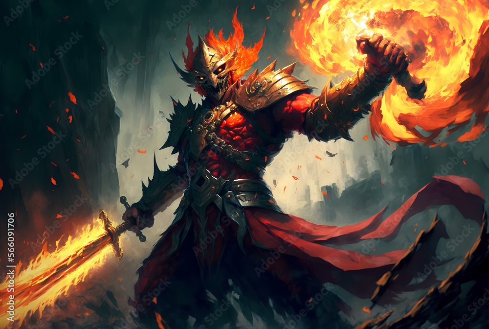 Ilustración de Stock ‘Flameblade Ember’ - This figure depicts Ember Spirit wielding a sword made ...