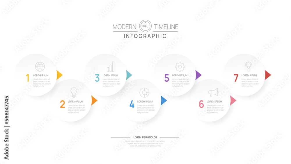 Infographic Timeline diagram template for business. 7 Steps Modern ...
