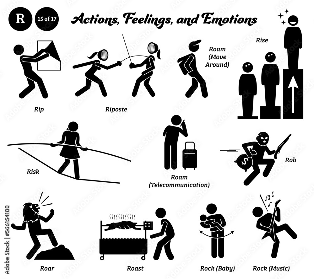 Vector de Stock Stick figure human people man action, feelings, and ...