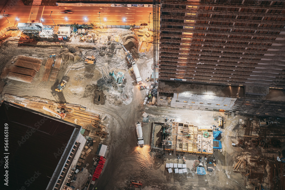 Development Multistorey Residential Building in night hours ...