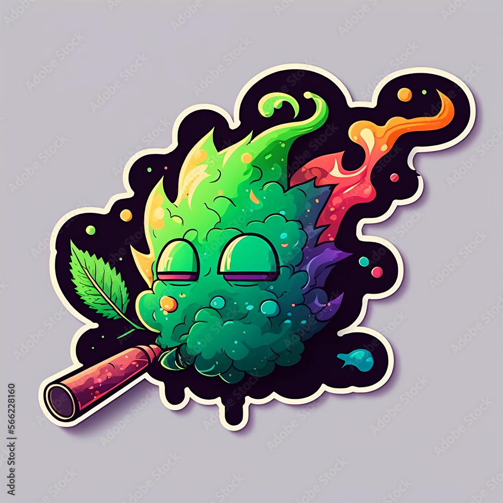 Cannabis Bud Smoking Sticker generative ai art Stock Illustration ...