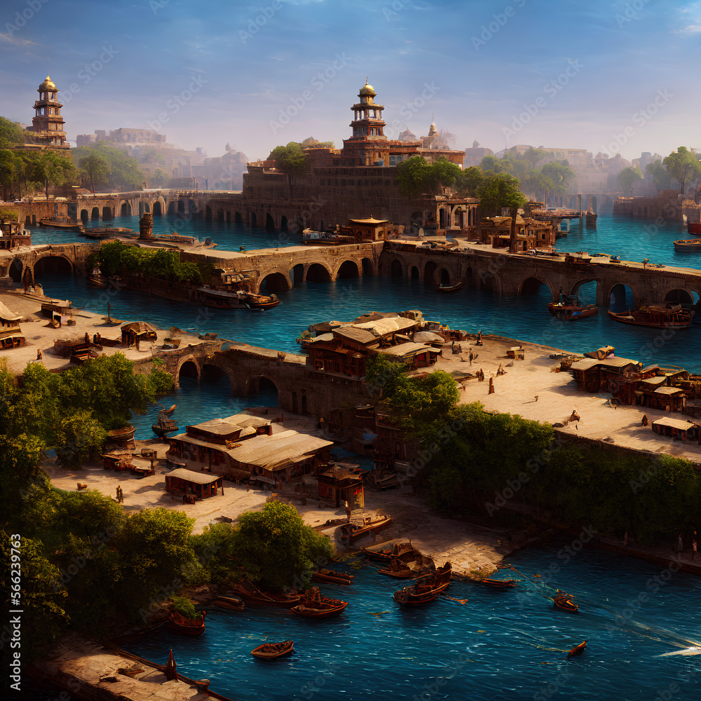 Wallpaper of an Ancient Port City, 4K, Wallpaper, Printable, Created ...