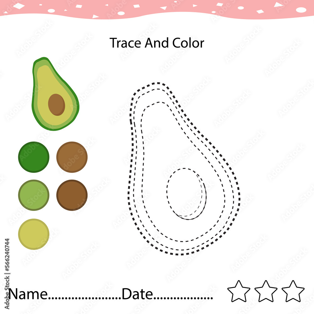 Preschool worksheet for practicingz. Trace avocado fruit and color for ...