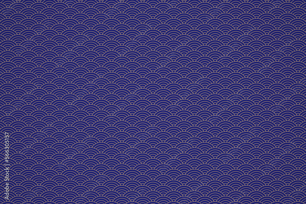 Chinese Wave Pattern Seigaiha Blue And Gold Background Stock ...