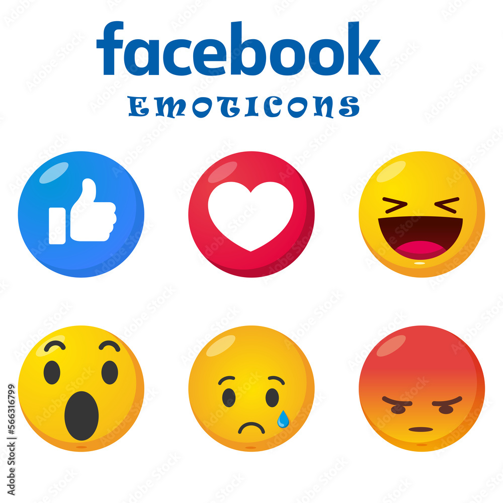 Facebook emoticon buttons. Collection of Emoji Reactions for Social ...