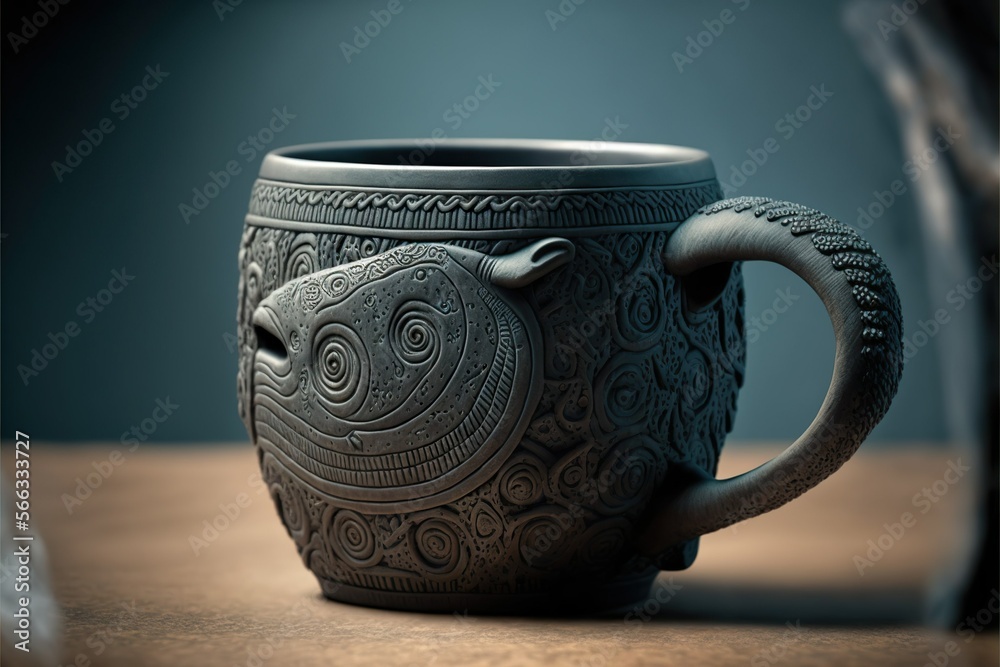 Ilustração Coffee cup in inuit carving style, concept of Eskimo Art and ...