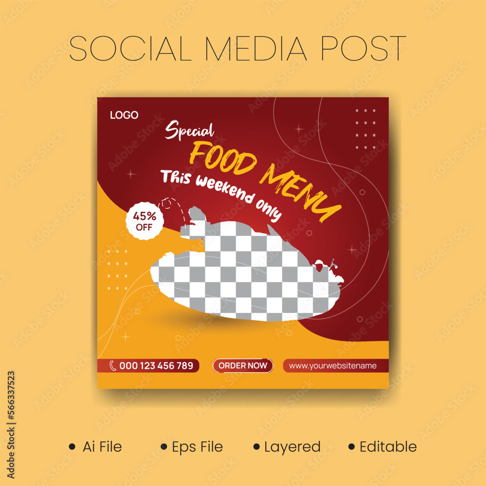 Red and yellow color combination social media post design for ...