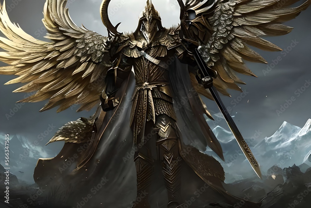 Warrior angel king avatar with sword and armor angel wings wallpaper ...