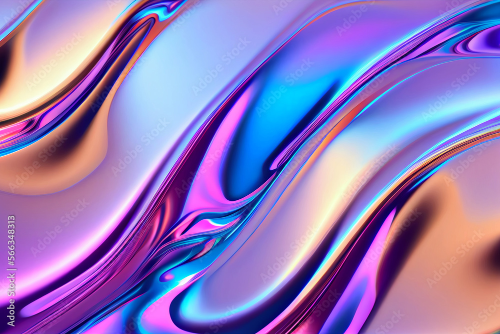 Iridescent liquid metal surface with ripples. 3d illustration. Abstract ...