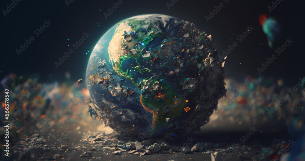 Ilustración de Stock Eco environmental problem, planet in trash human ...
