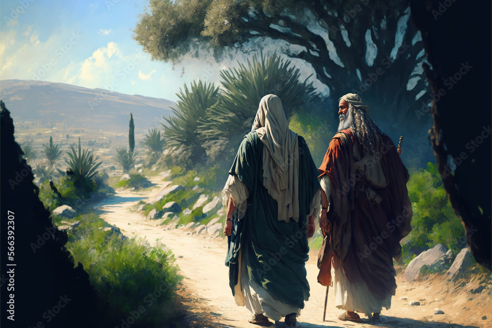 Jesus walking with his disciple Stock Illustration | Adobe Stock
