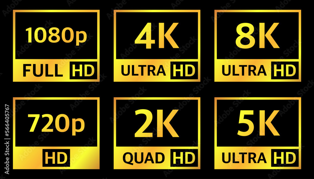 Ultra Hd icon collection. 720, 1080, 4K, 5K and 8K symbol of High ...