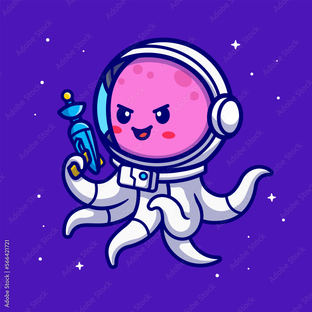Cute Octopus Astronaut Holding Weapon Cartoon Vector Icon Illustration ...