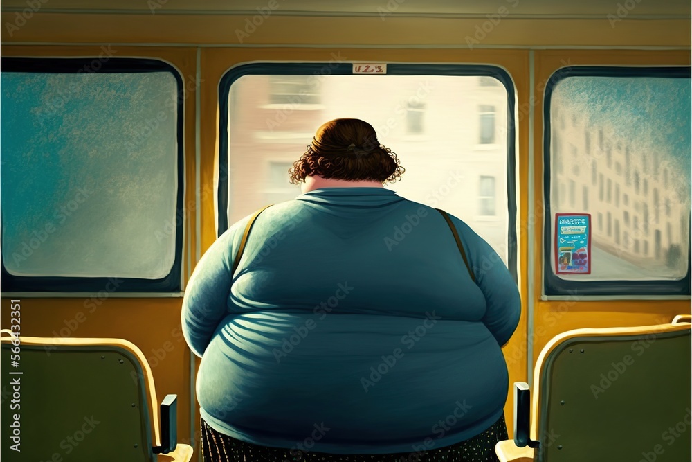 Created with Generative AI technology. Sad obese woman sit on chair ...