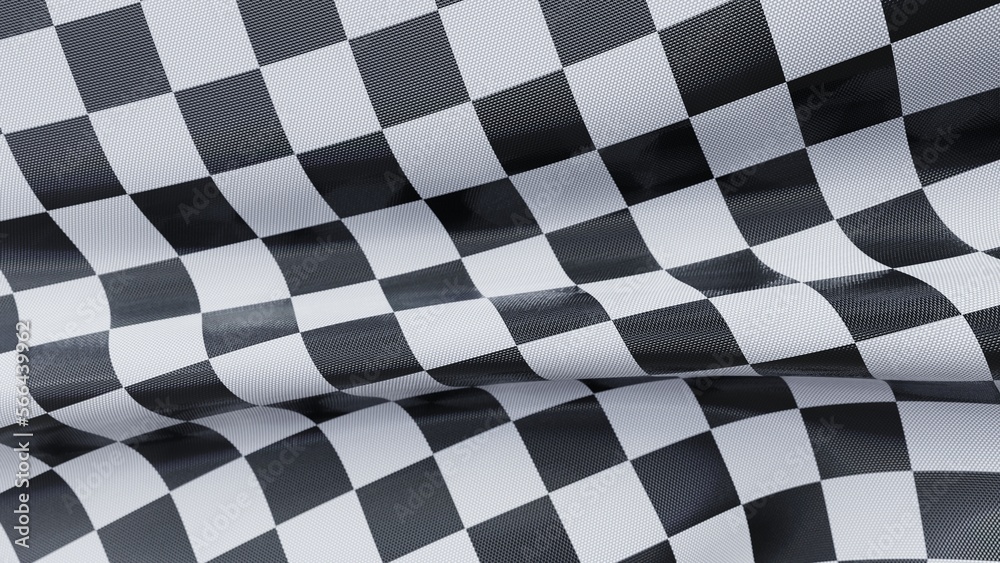 Wavy racing checkered flag with horizontal folds. Realistic 3d render ...