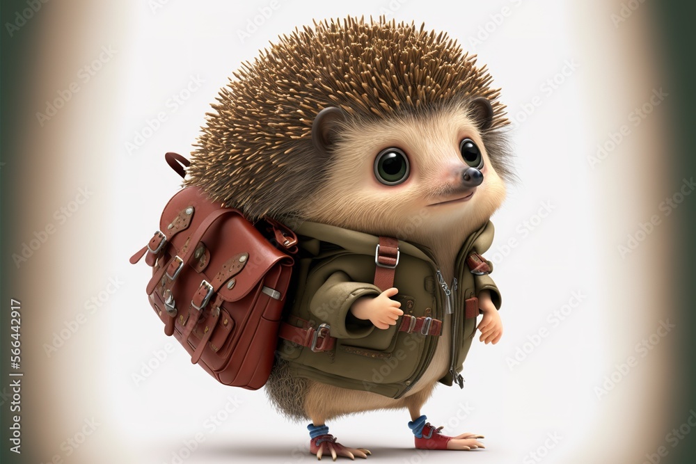 Cute baby hedgehog cartoon character style with backpack ready for ...