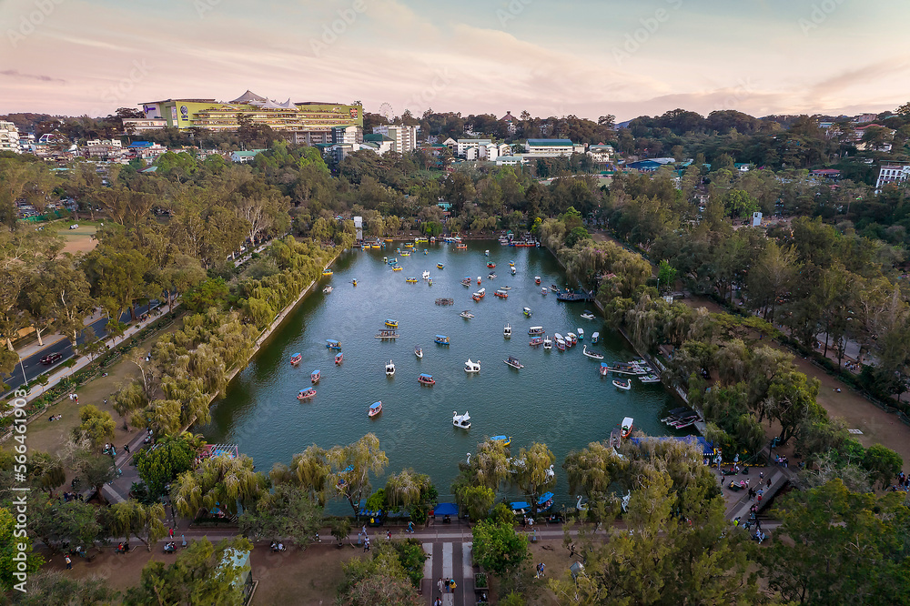 Baguio City, Philippines - Aerial of the man made lake of Burnham Park ...