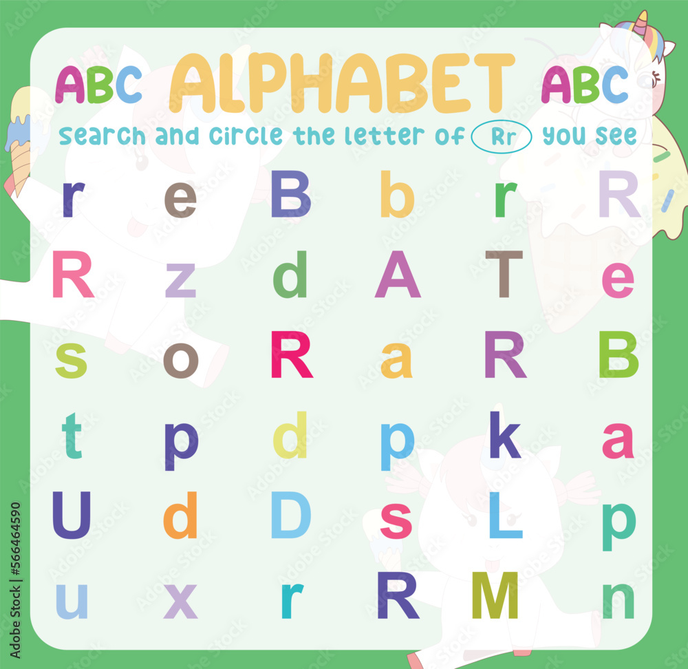 Search and circle the uppercase and lowercase of the R letter on the ...