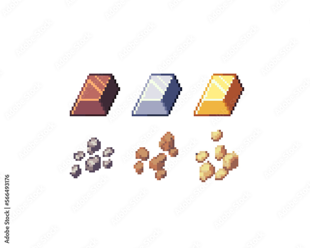 Pixel Art Ingots and Ores Icons created in 32x32 resolutions including ...