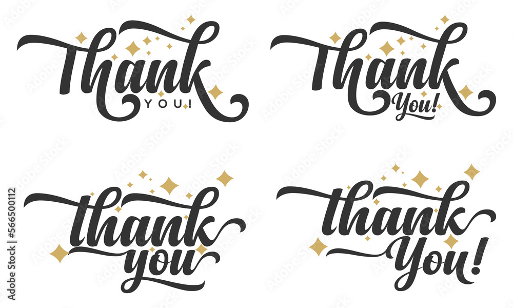 Thank you lettering signs. Script and handwritten typography. Thank you ...