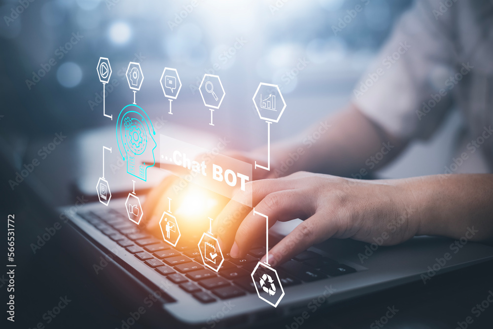Man using Laptop and touch bar Chat bot Chat with AI, Artificial ...