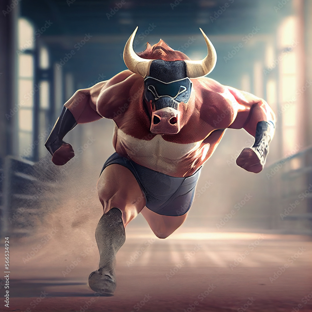 Strong bull as a superhero, Generative AI Stock Illustration | Adobe Stock