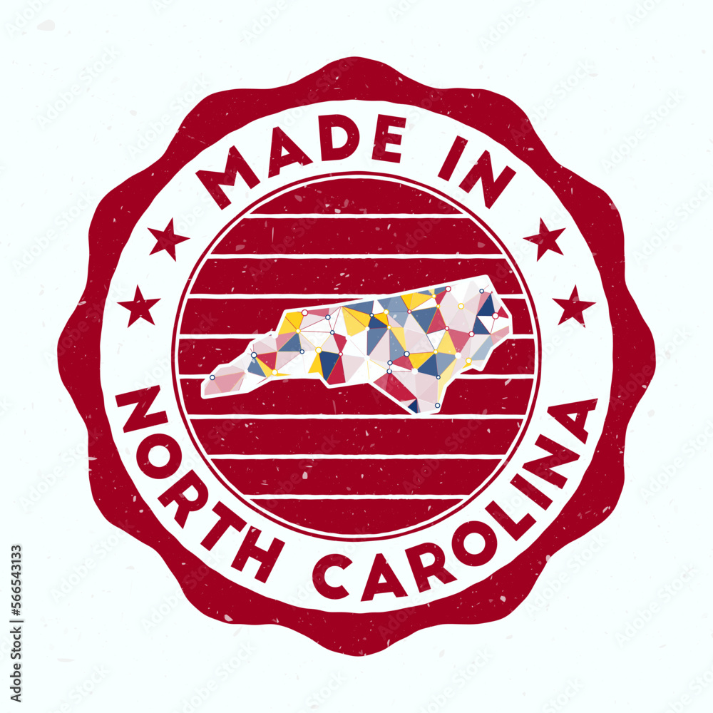 Made in North Carolina. US state round stamp. Seal of North Carolina ...