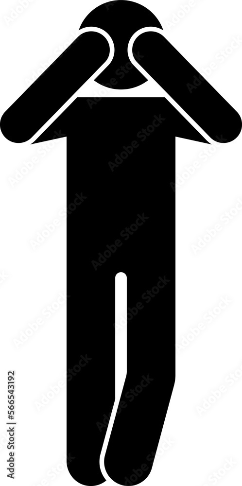 Three wise monkey stick figure man see no evil icon. Black and white ...