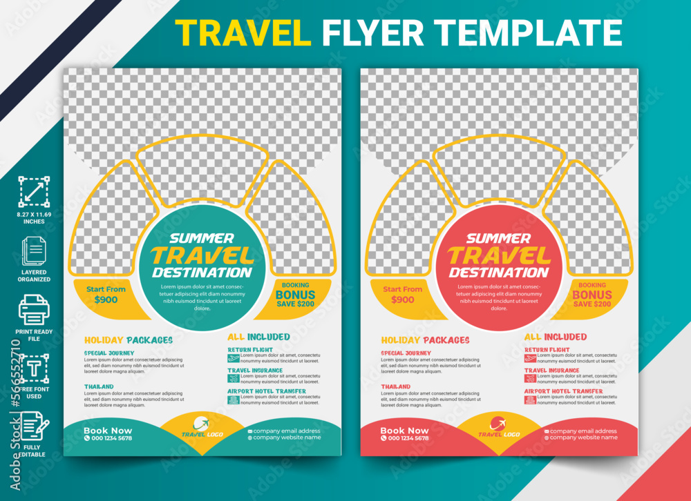 Summer Holiday Travel Flyer template, tour flyer, tourism color, size ...