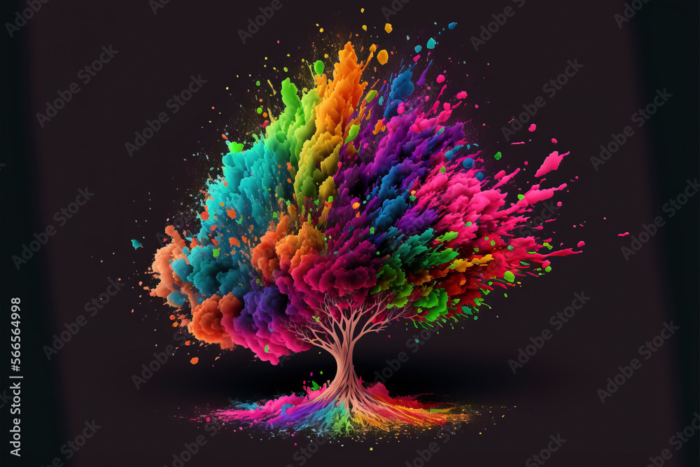 Tree Happy Holi colorful background. Festival of colors, colorful ...