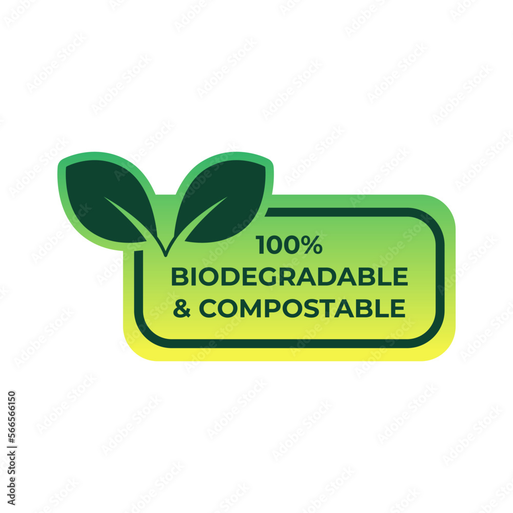 Biodegradable and compostable recyclable vector icon. 100 percent bio recycling package green ...