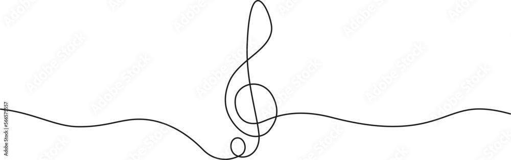 continuous single line drawing of treble clef, abstract sheet music ...