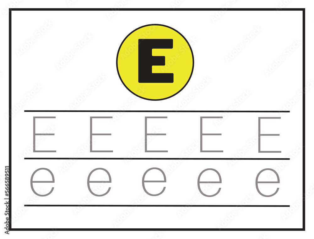 Stock-Vektorgrafik „Trace letters E uppercase and lowercase. Alphabet ...