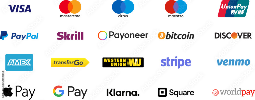 Popular online payment methods logo with white background. Transparent ...