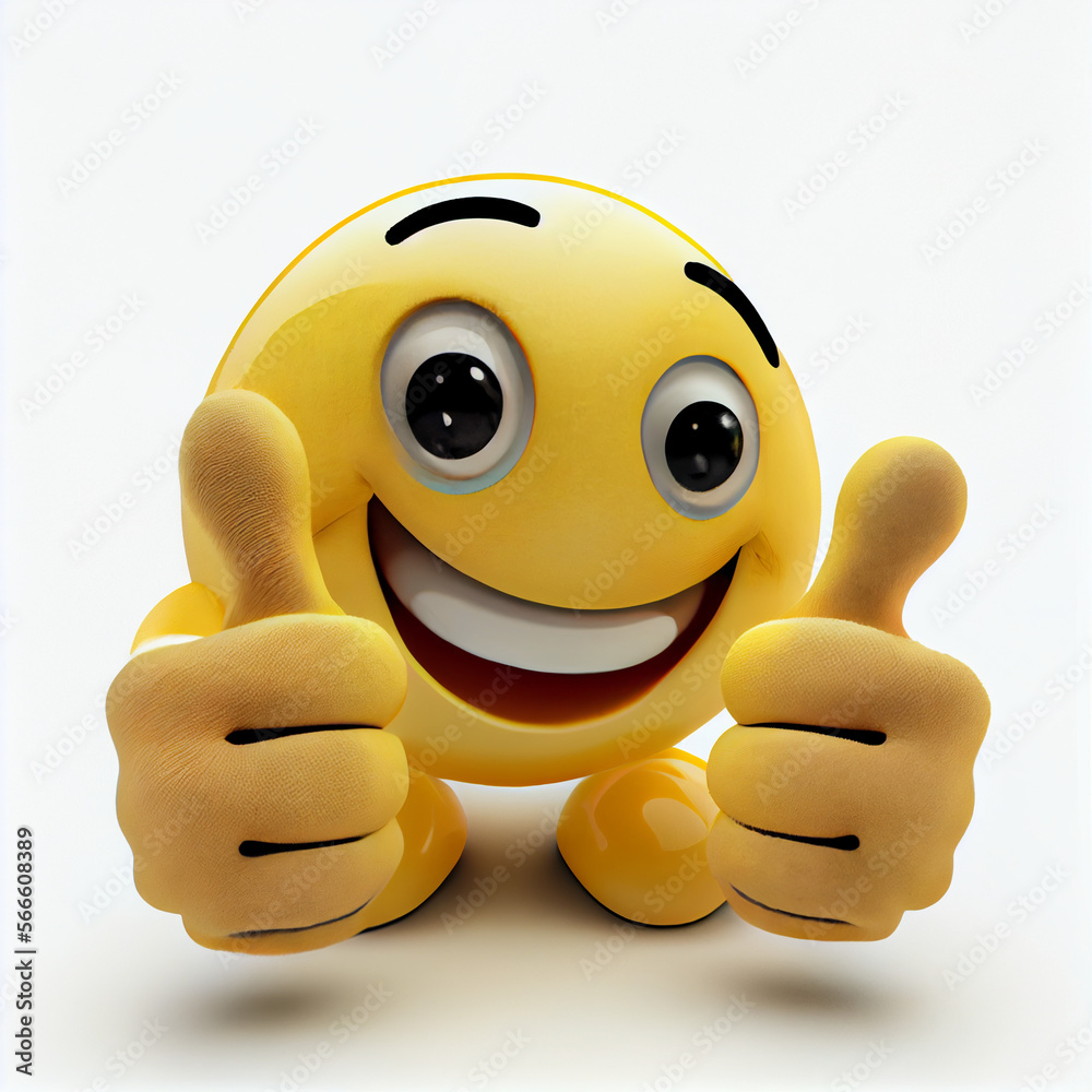 Cheerful 3D emoticon, with arms and legs, smiling face and mouth ...