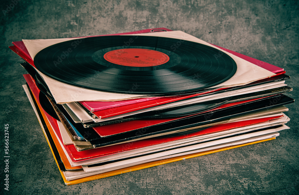 stack of vinyl records with music Stock Photo | Adobe Stock